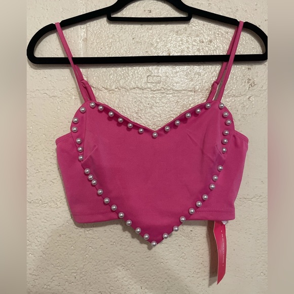 SHEIN | Tops | Shein Pink Heart Crop Top | Poshmark
